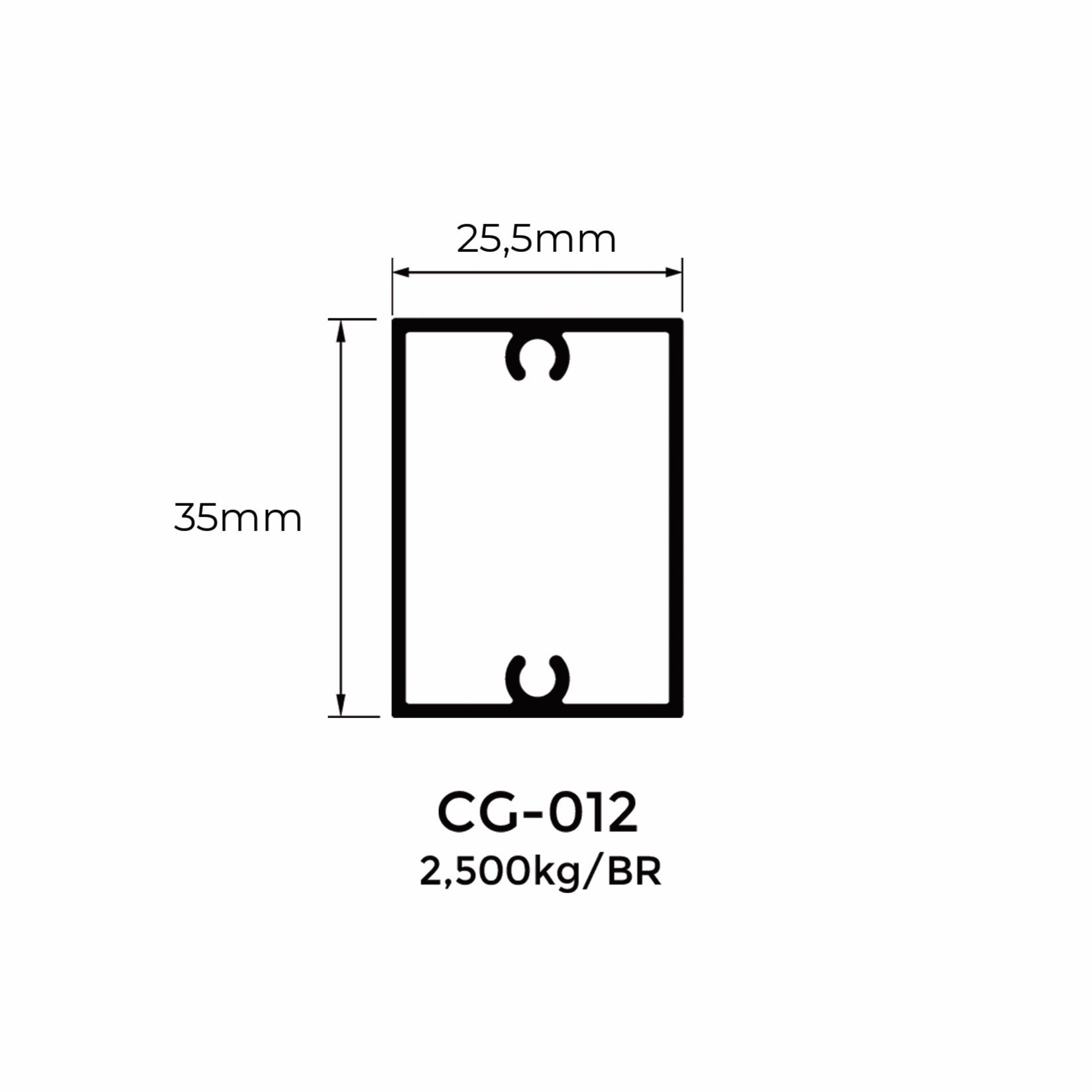 CG012 Perfil de Alumínio tubo retangular coluna com olhal – 6 metros- Bogoni Alumínios